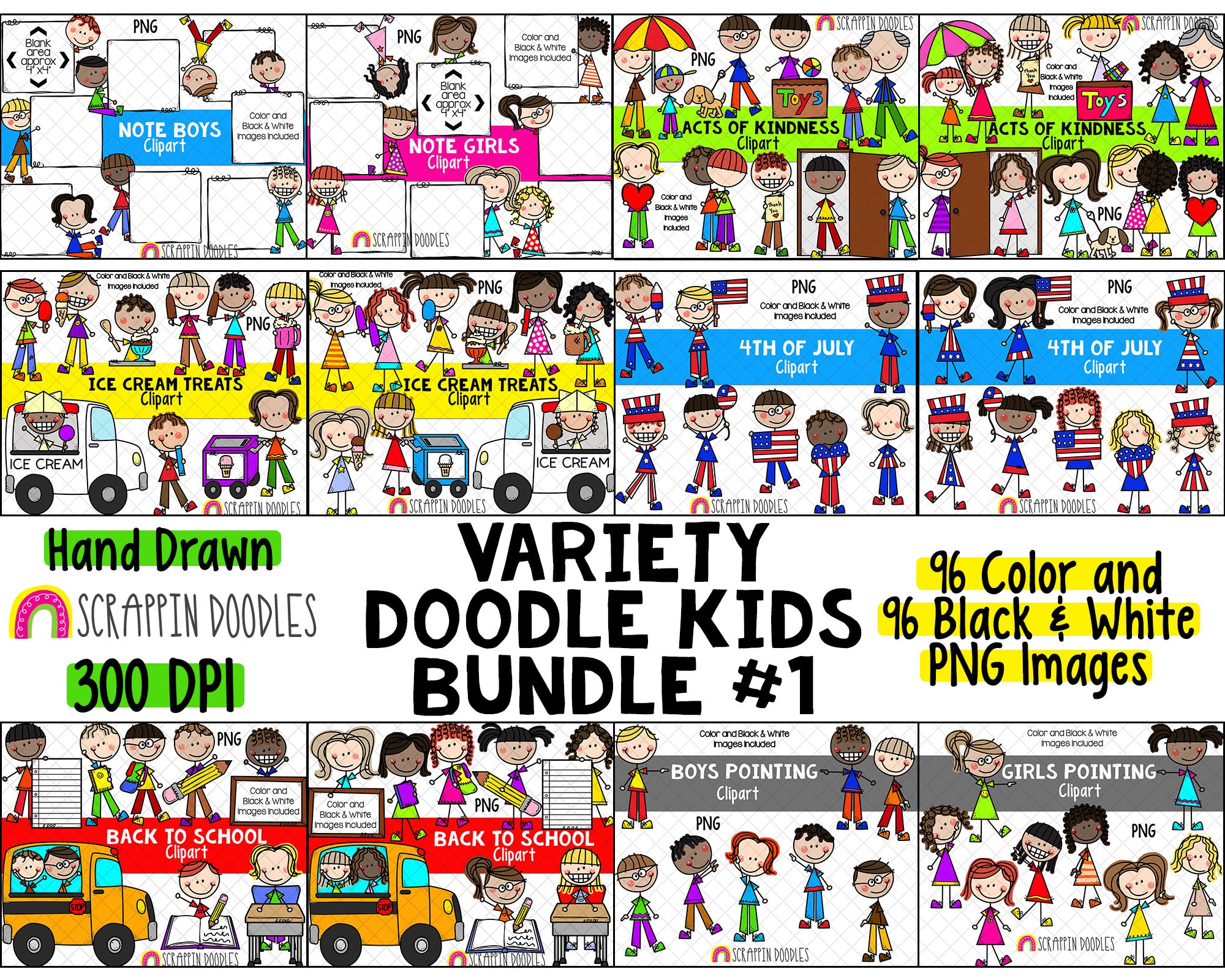 Doodle Kids Clipart Bundle - Doodle Boys and Girls Bundle 1 – Scrappin ...