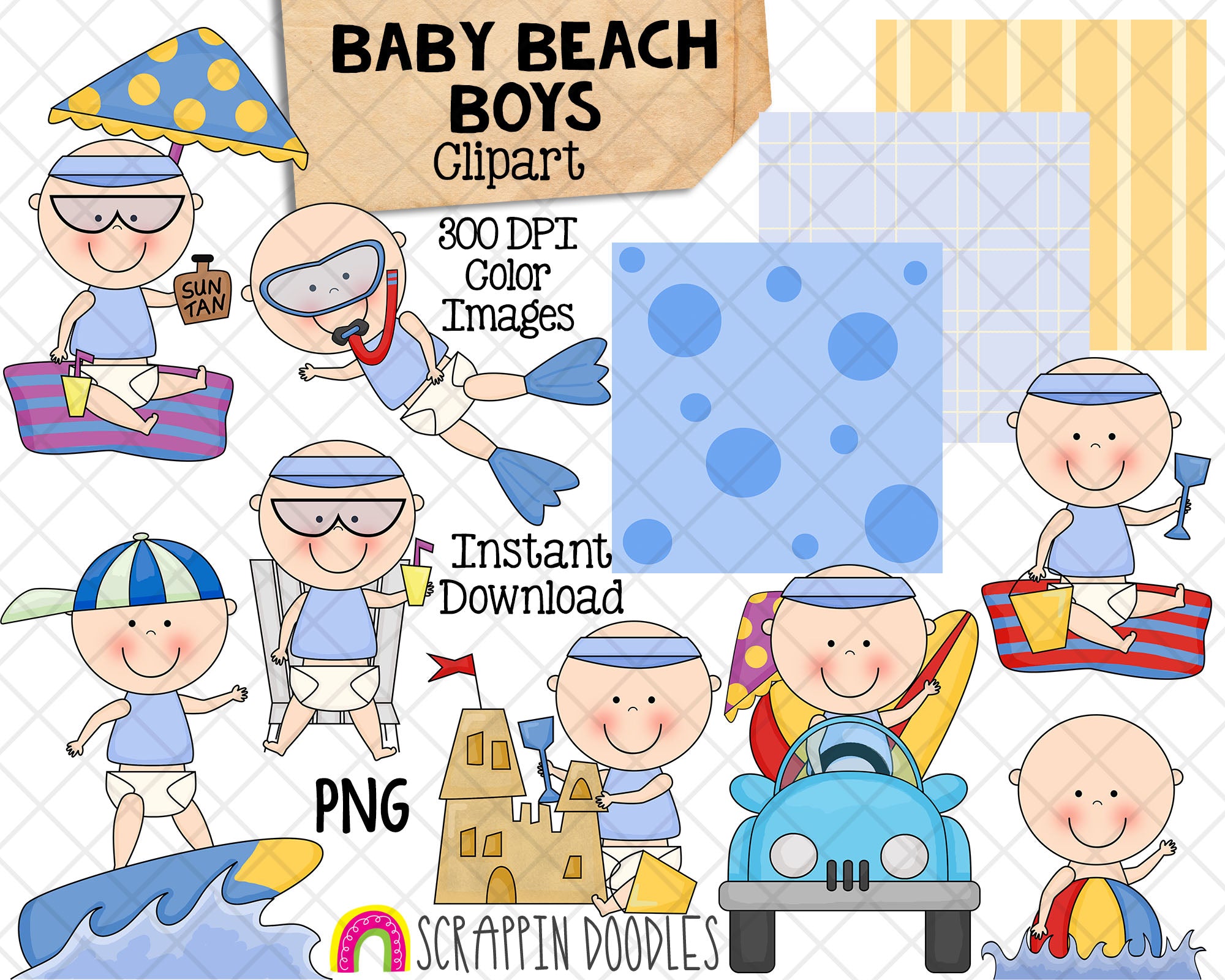 Beach Baby ClipArt - Baby Boys Swimming - Sandcastle - Baby Shower ...
