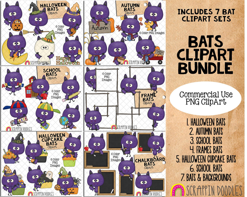 Not Too Spooky Bat ClipArt Bundle - Cute Bat Clipart - Vampire Bats ...