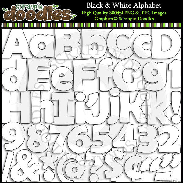 Alphabet Clip Art Black And White ABC Letters On Paper Hanging On A