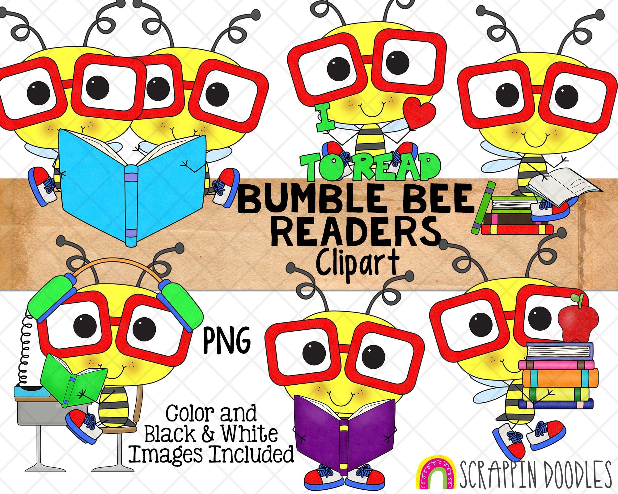 Bumble Bee Readers ClipArt - Commercial Use - Sublimation - Hand Drawn ...