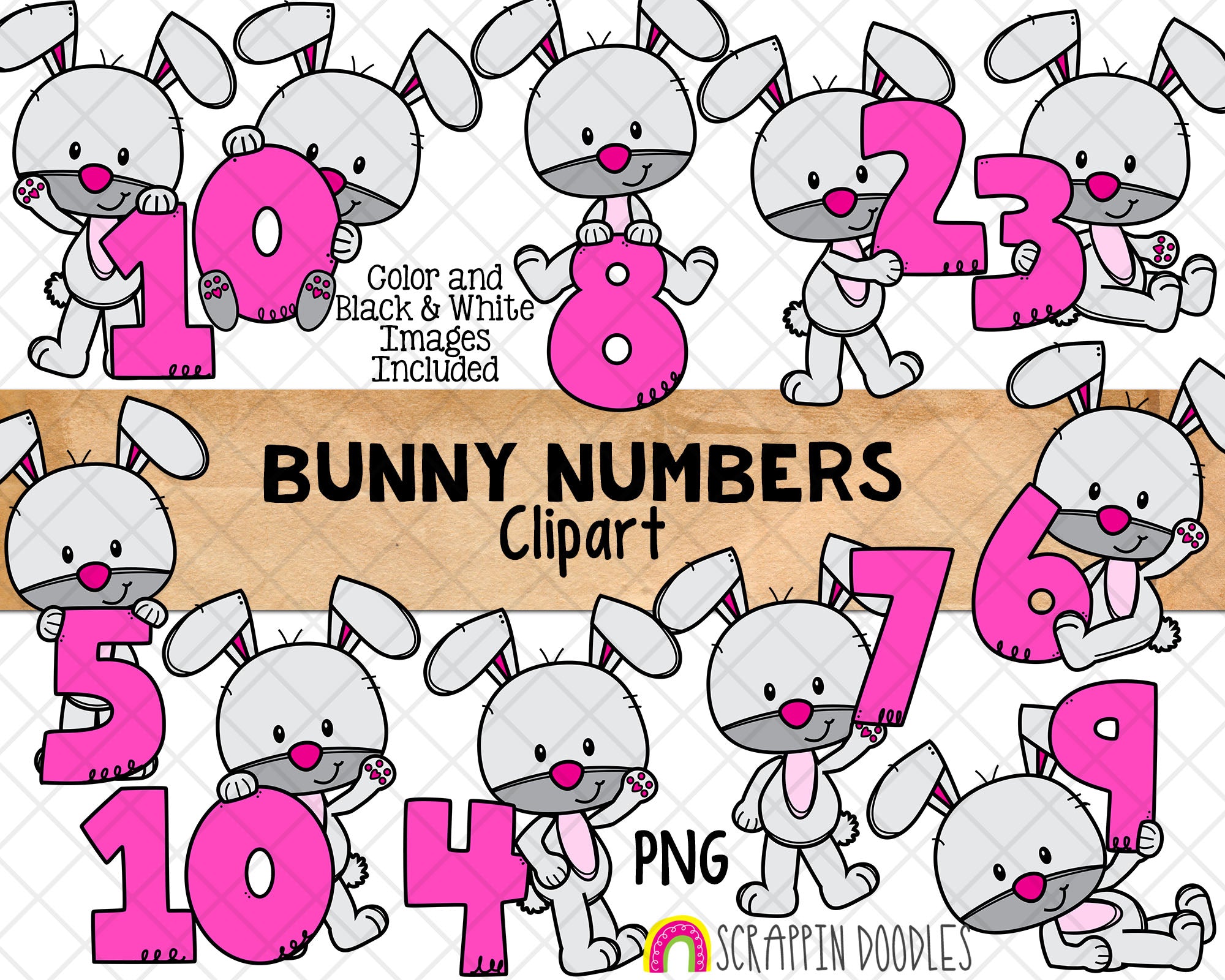 Bunny Holding Numbers Clip Art - Commercial Use PNG – Scrappin Doodles