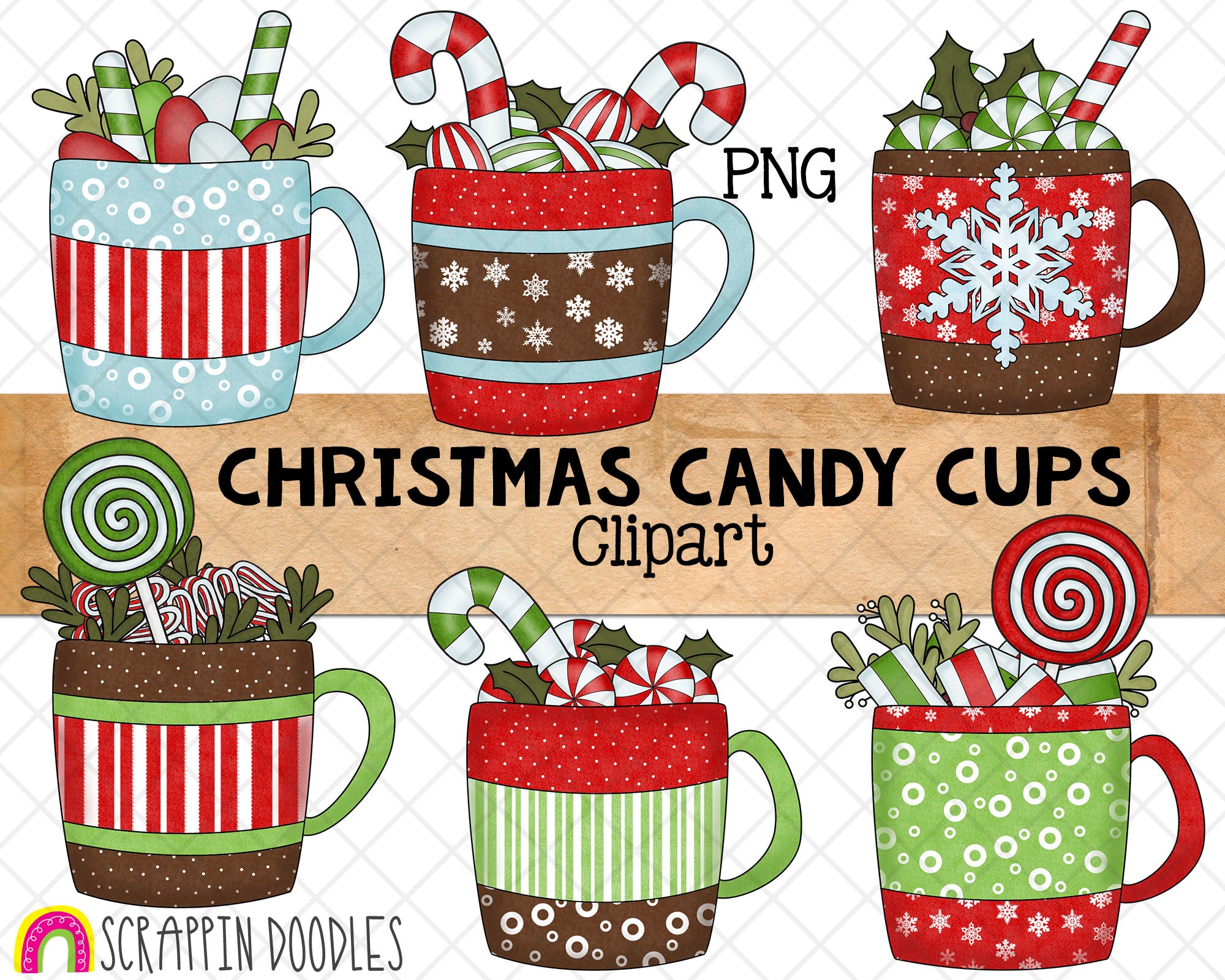 Christmas Candy Cups ClipArt - Gift Mugs - Holiday Coffee Mugs - Subli ...