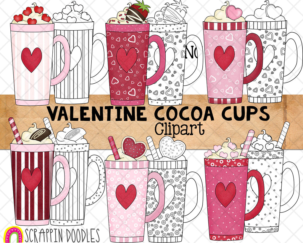 Valentine Cocoa Cups ClipArt - Hot Chocolate - Valentine's Day Coffee ...