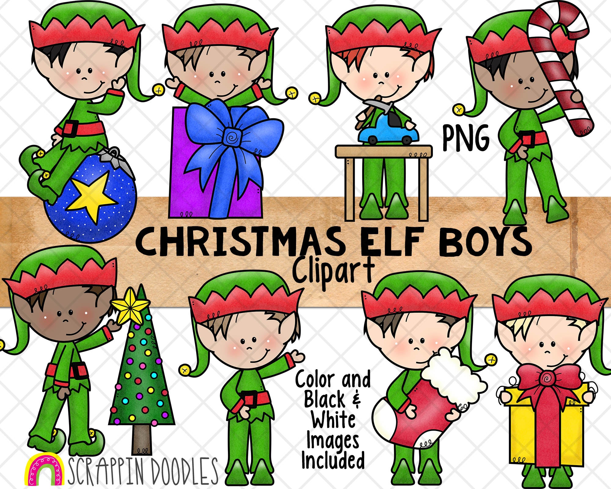 Christmas Elf Clip Art - Boy Elf Graphics - Elves - Hand Drawn PNG ...