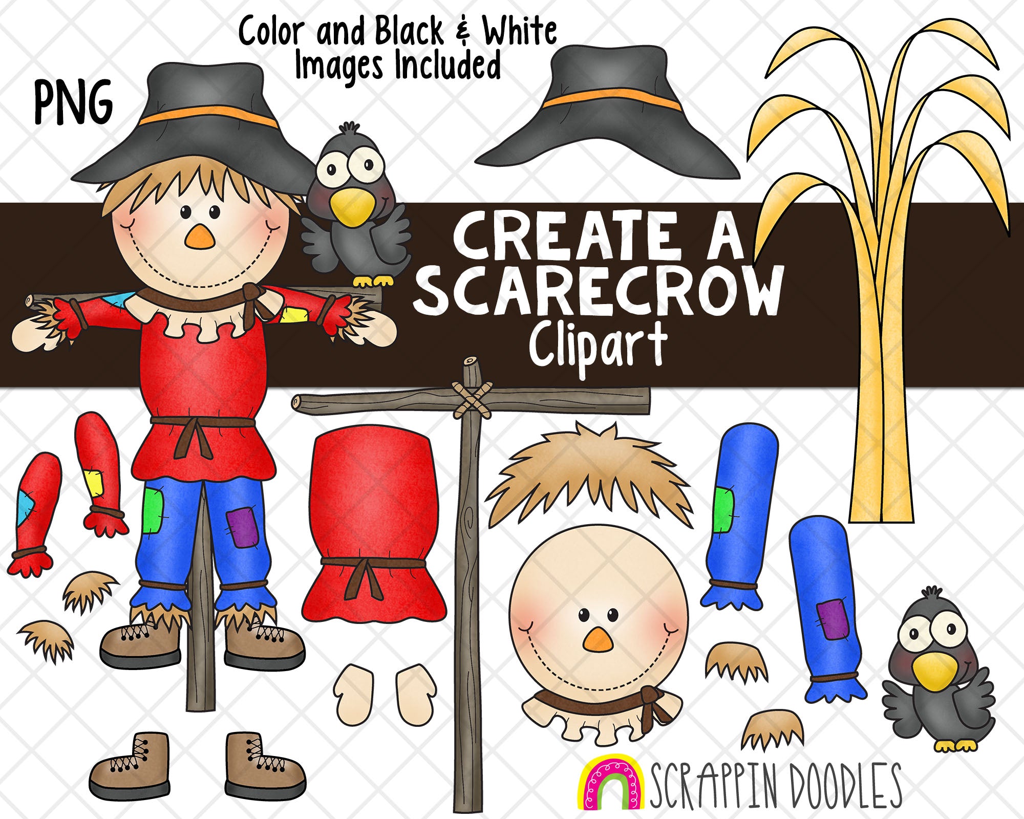 Create a Scarecrow ClipArt - Scarecrow Clipart - Scarecrow Pieces Clip ...