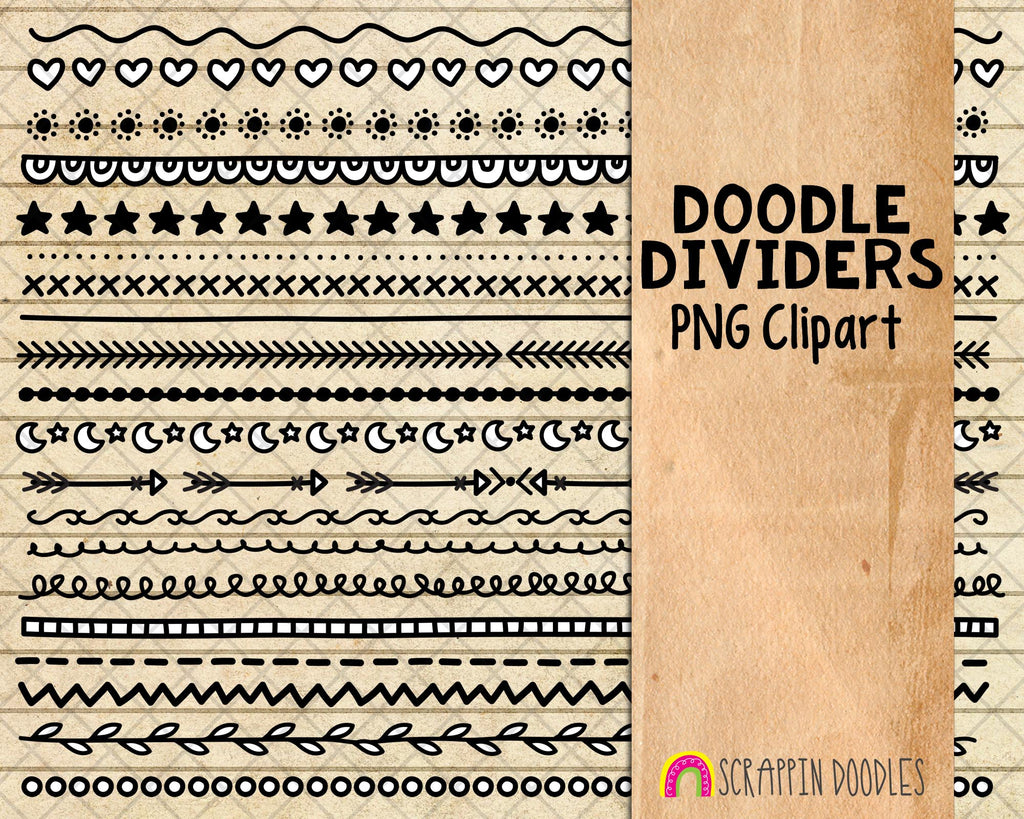 Doodle Dividers ClipArt - Hand Doodled Borders - Black & White Divider ...