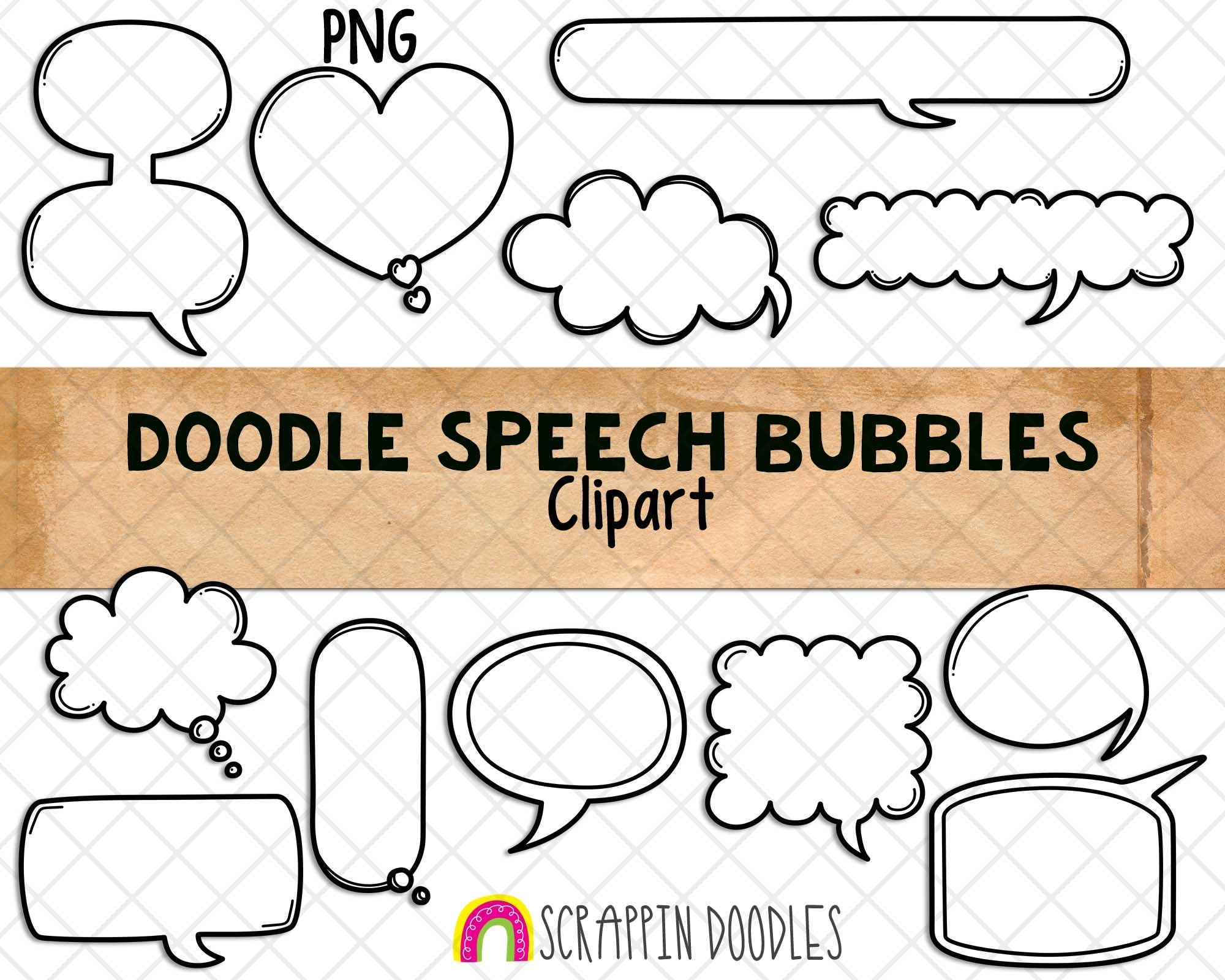 Doodle Speech Bubbles - Hand Doodled Speech Bubble - Commercial Use PN ...