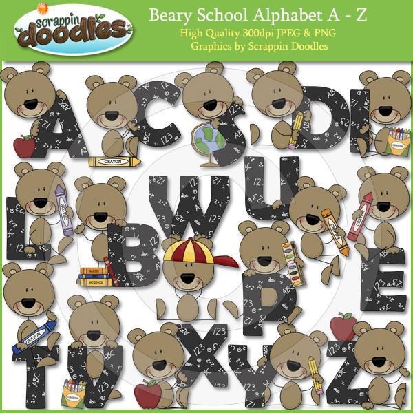 Beary School Alphabet - Cute Bear Letters Clip Art – Scrappin Doodles