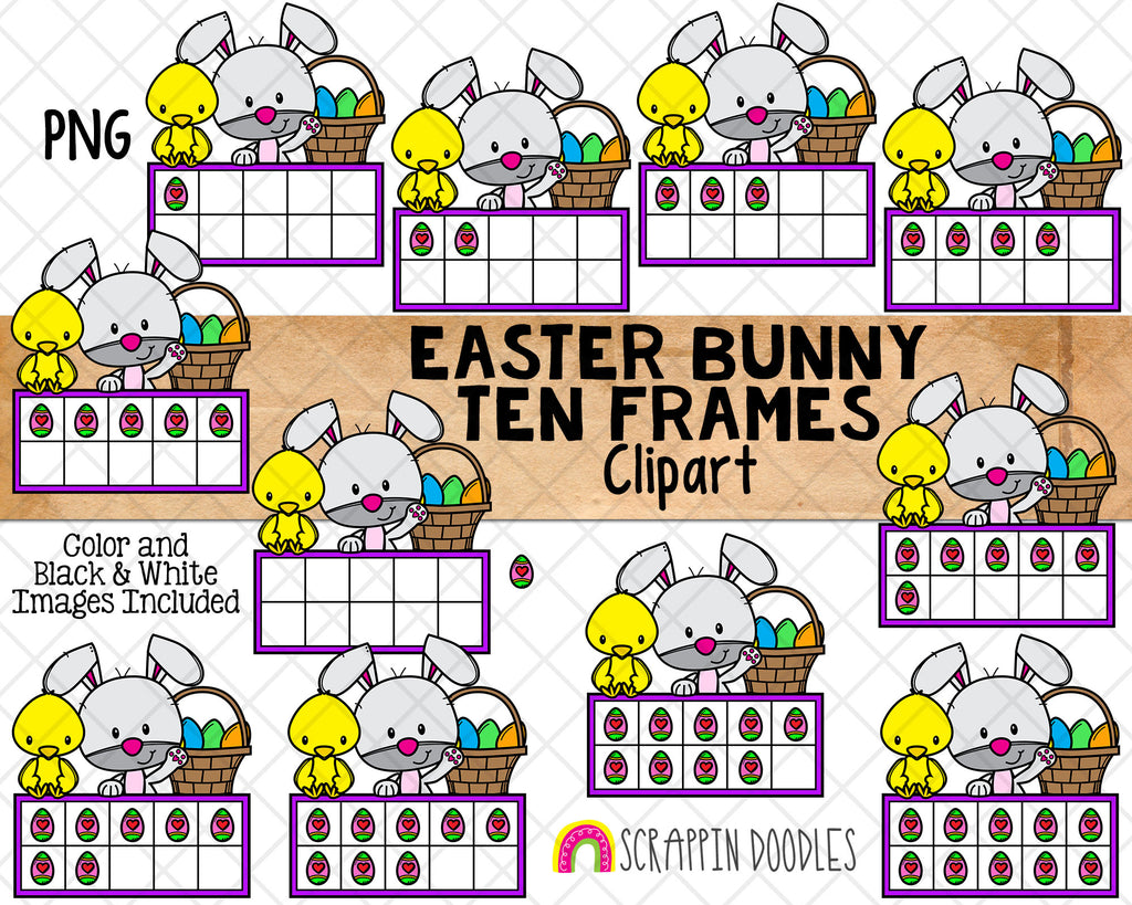 Easter Bunny Ten Frames ClipArt - Commercial Use PNG – Scrappin Doodles