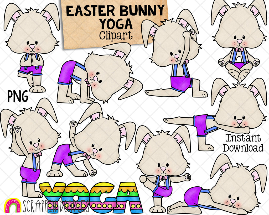 Easter Bunny Yoga Clip Art - Easter Stretching Clipart - Yoga Poses ...