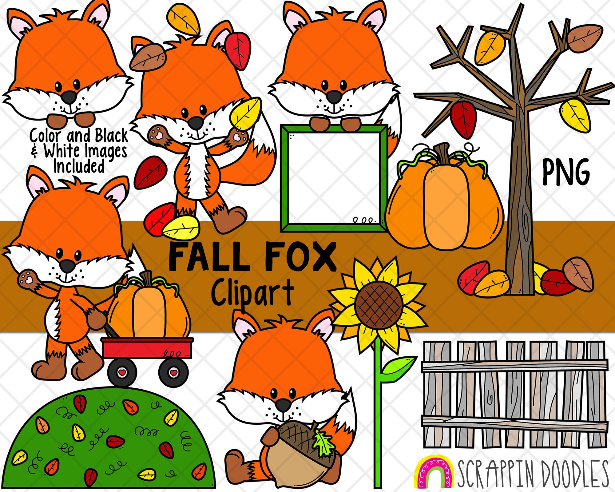 Fall Foxes ClipArt - Commercial Use Autumn Fox Graphics - Hand Drawn P ...