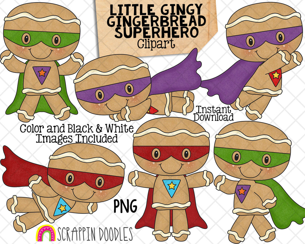 Gingerbread Cookie Clip Art - Little Gingy Super Hero Clipart - Christ ...