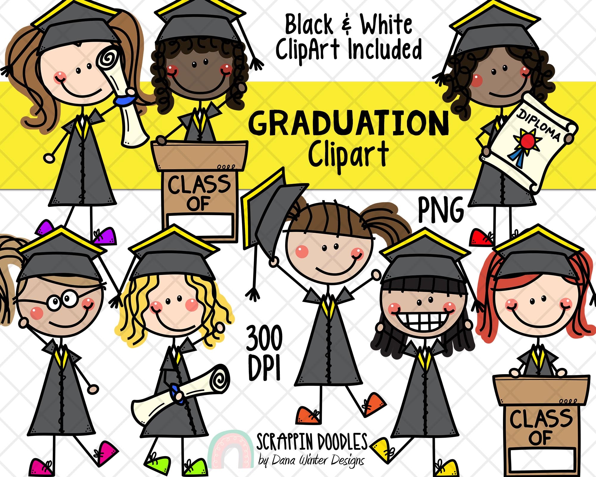 Graduation ClipArt - Doodle Girls Graduation – Scrappin Doodles