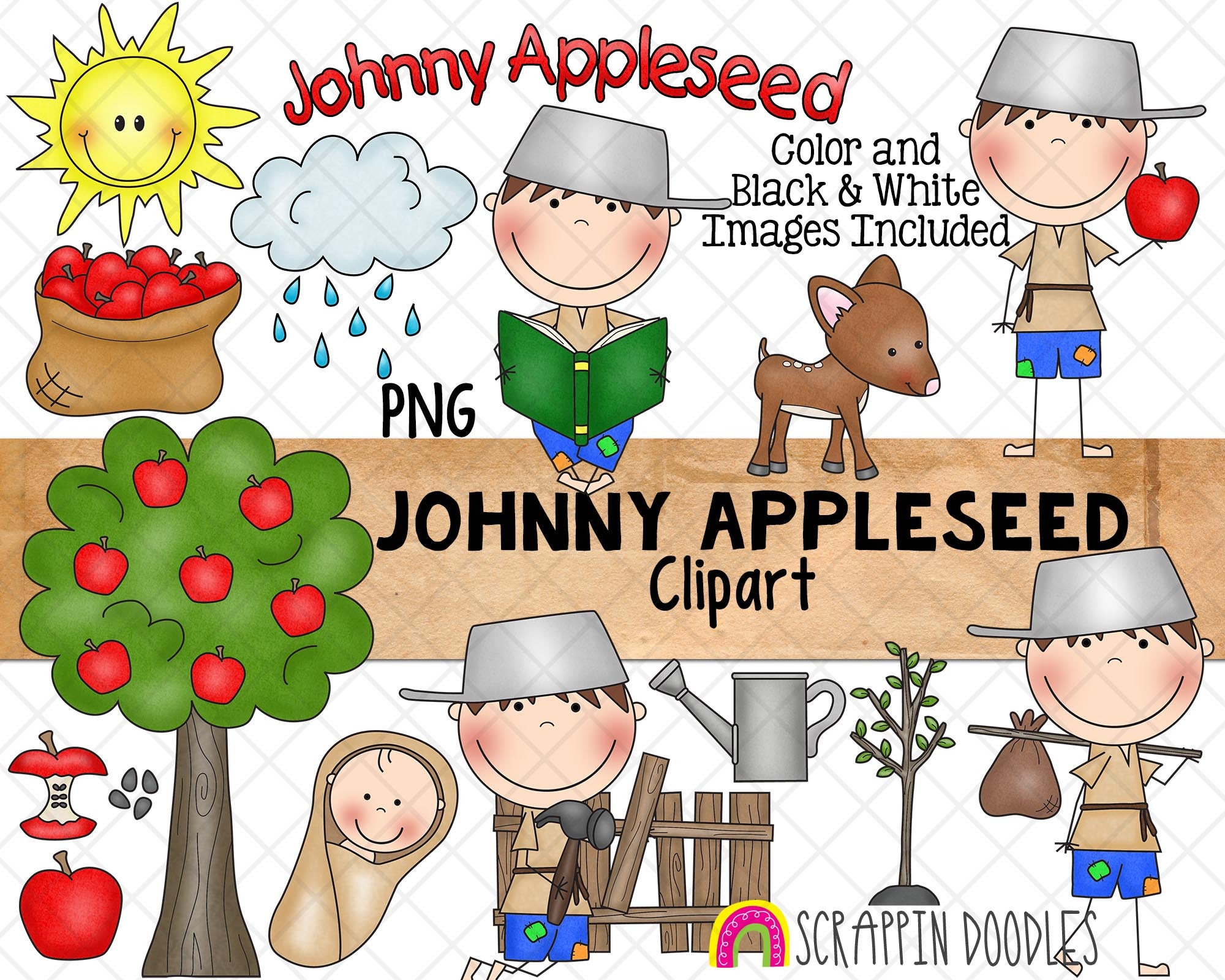 Johnny Appleseed ClipArt - Nursery Rhyme - Fairy Tale Graphics - Child ...