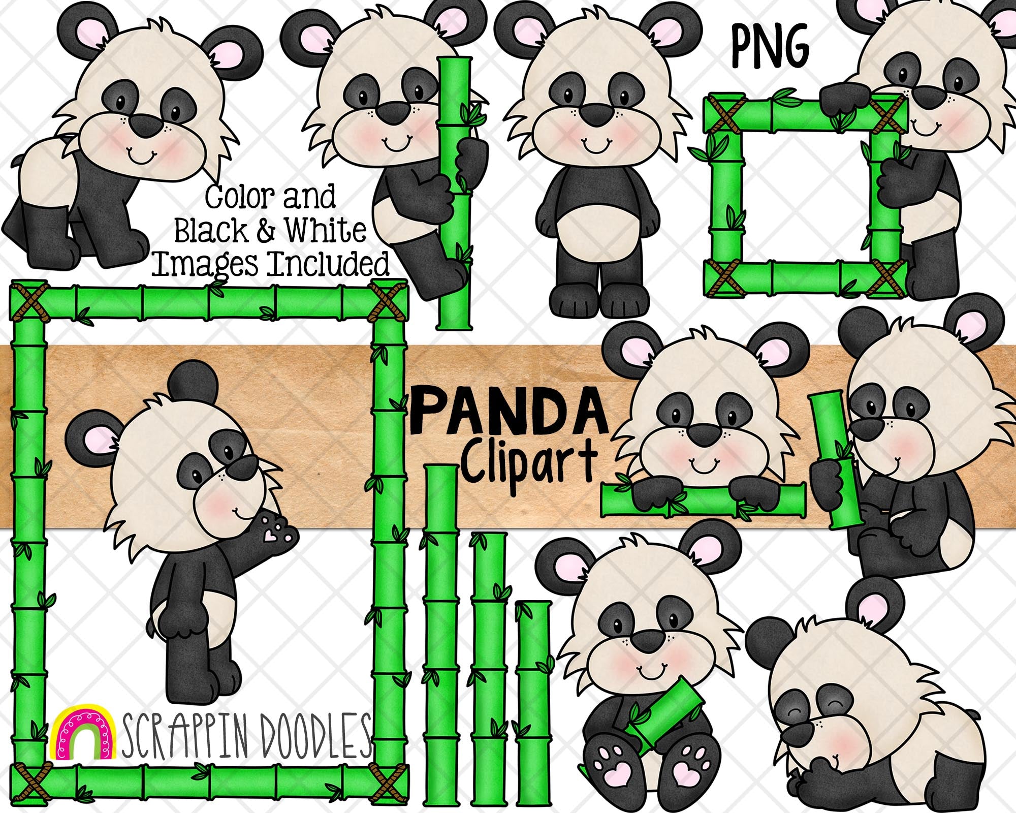 Panda ClipArt - Baby Pandas - Bamboo Frame - Nursery Commercial Use PN ...