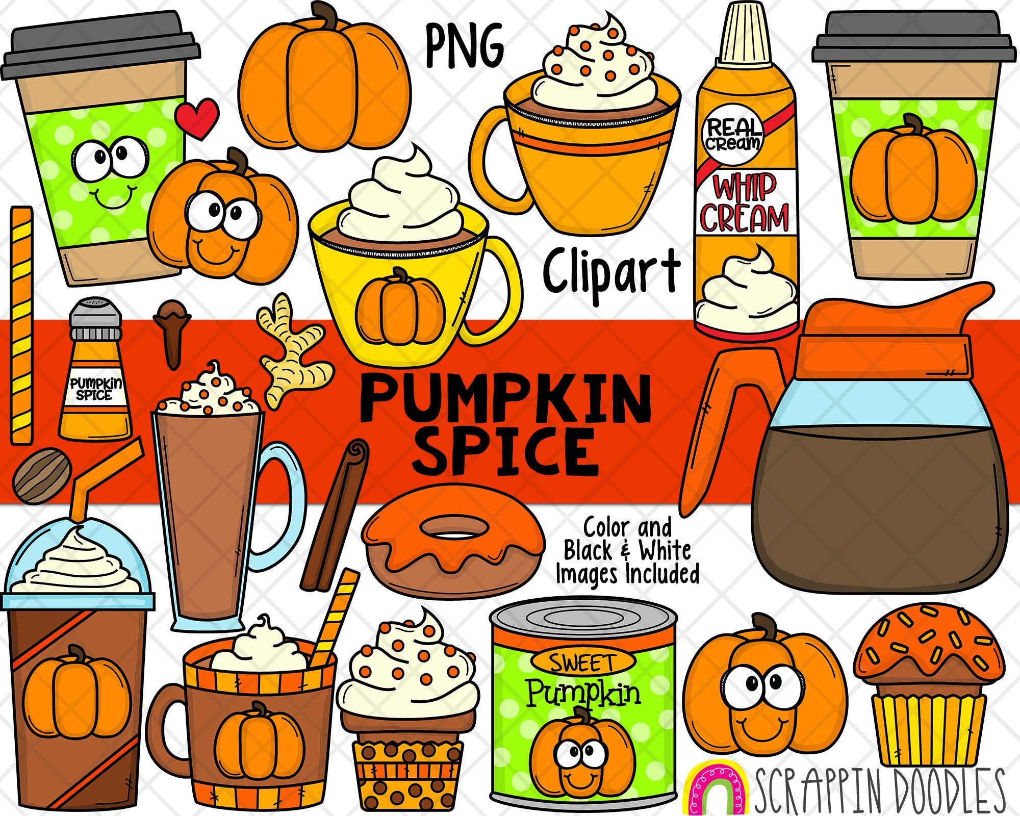 Pumpkin Spice Clip Art - Autumn Clipart - Coffee Clipart – Scrappin Doodles