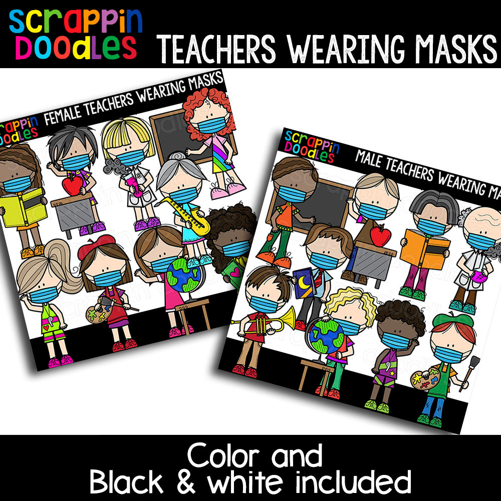 Teachers Wearing Masks Clipart Bundle – Scrappin Doodles