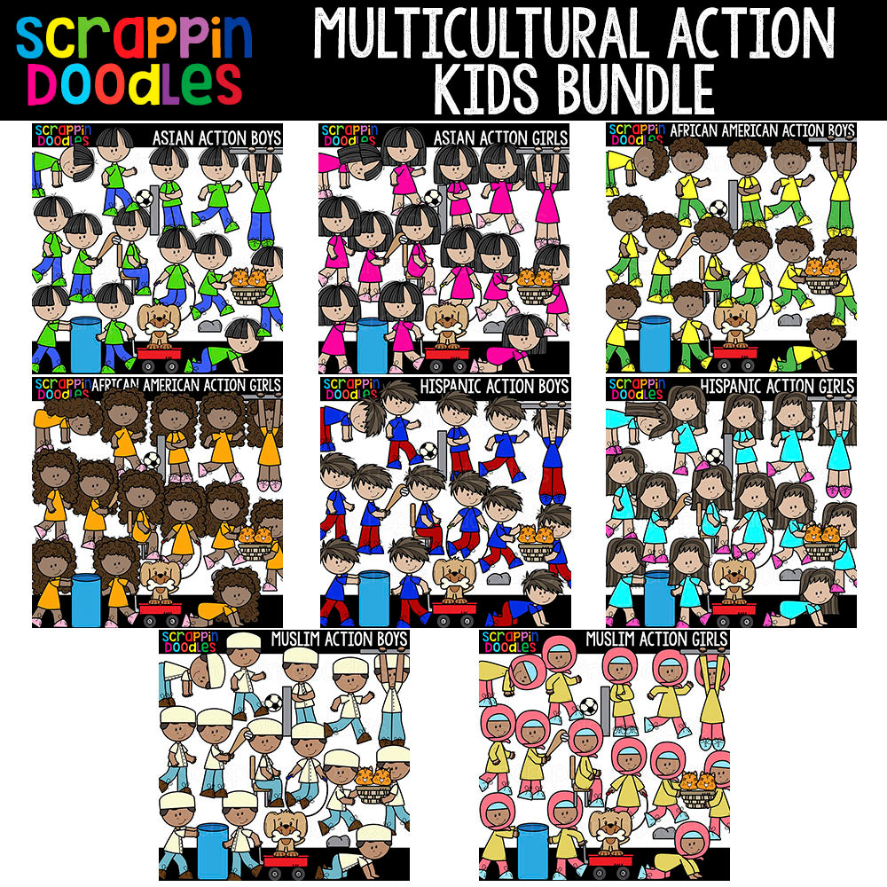 Multicultural Action Kids Clipart Bundle – Scrappin Doodles