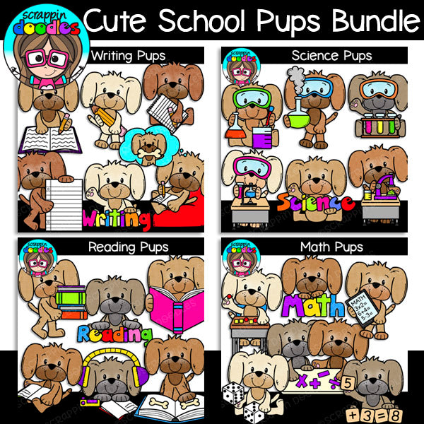 Cute School Pups Clipart Bundle – Scrappin Doodles