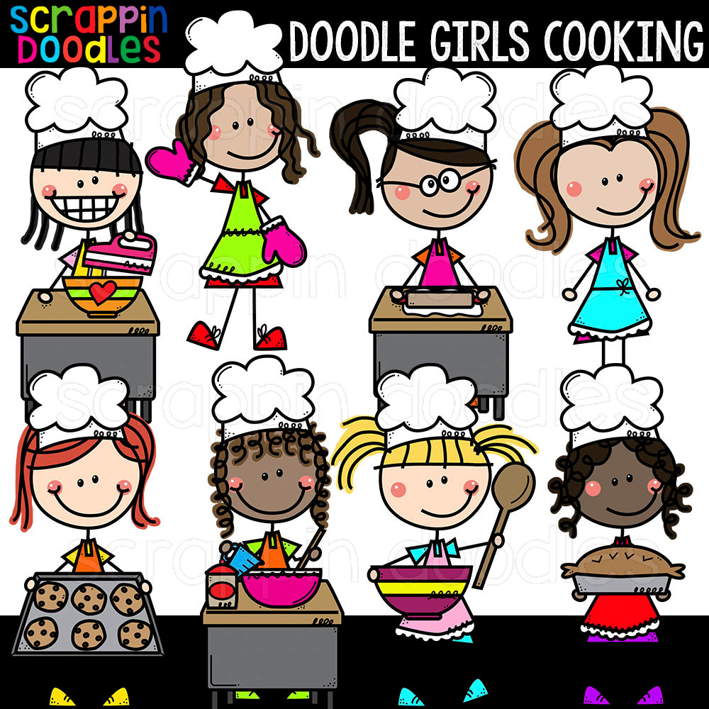 Girl Cooking Clipart Black And White