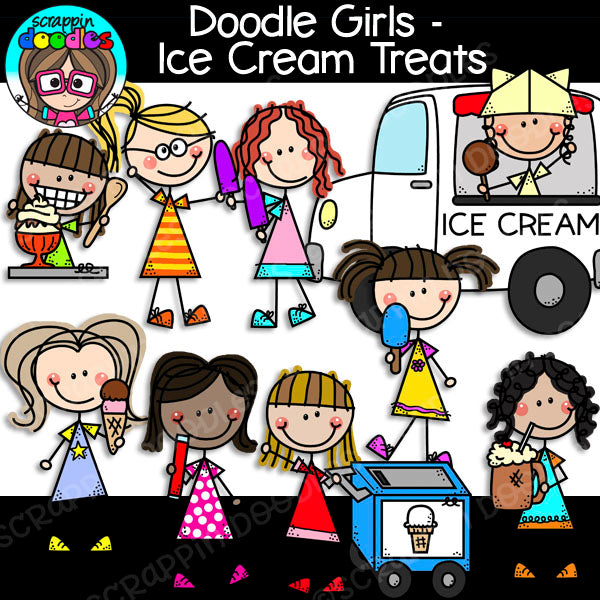 Doodle Girls - Ice Cream Treats Clip Art – Scrappin Doodles