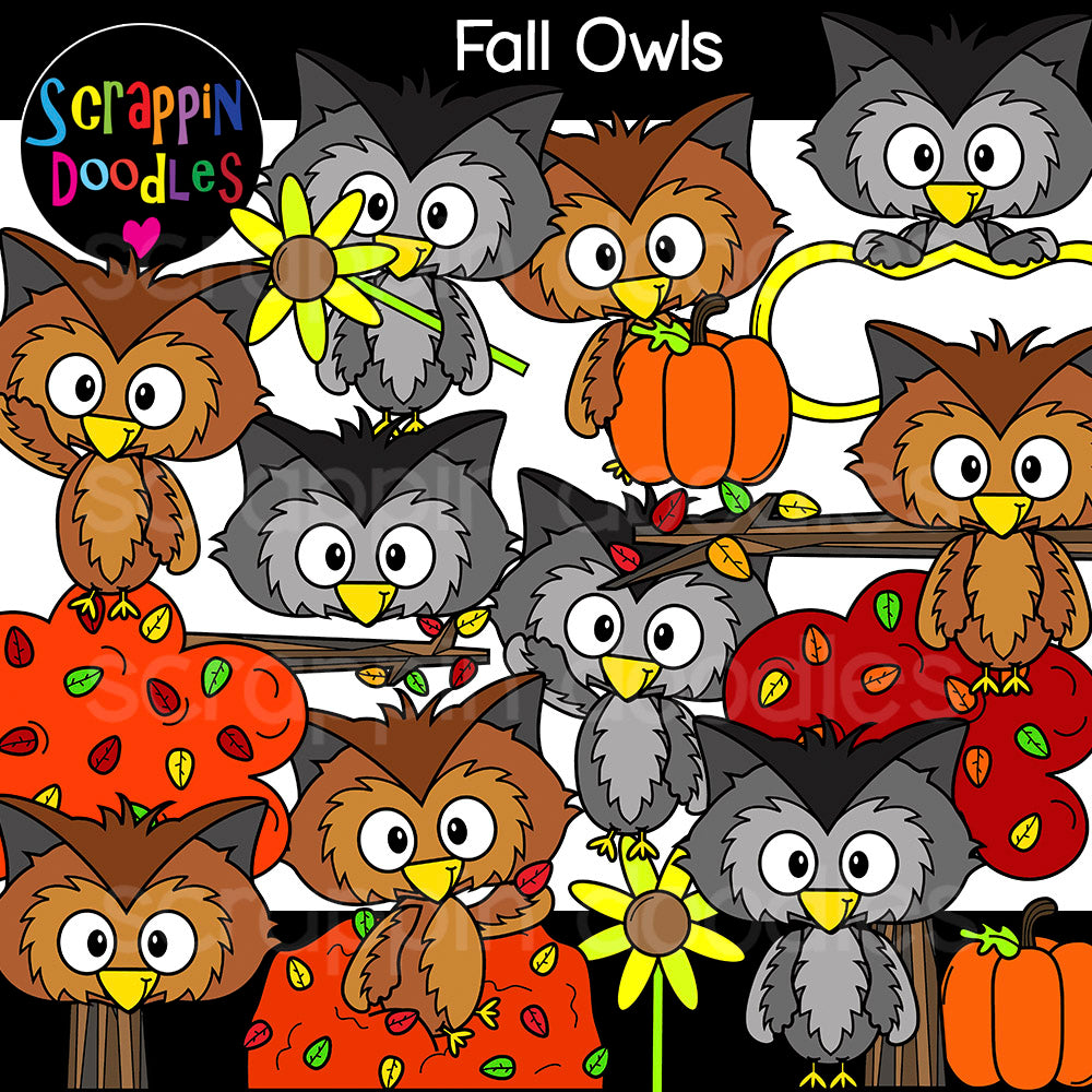 Cute Colorful Owls Clip Art