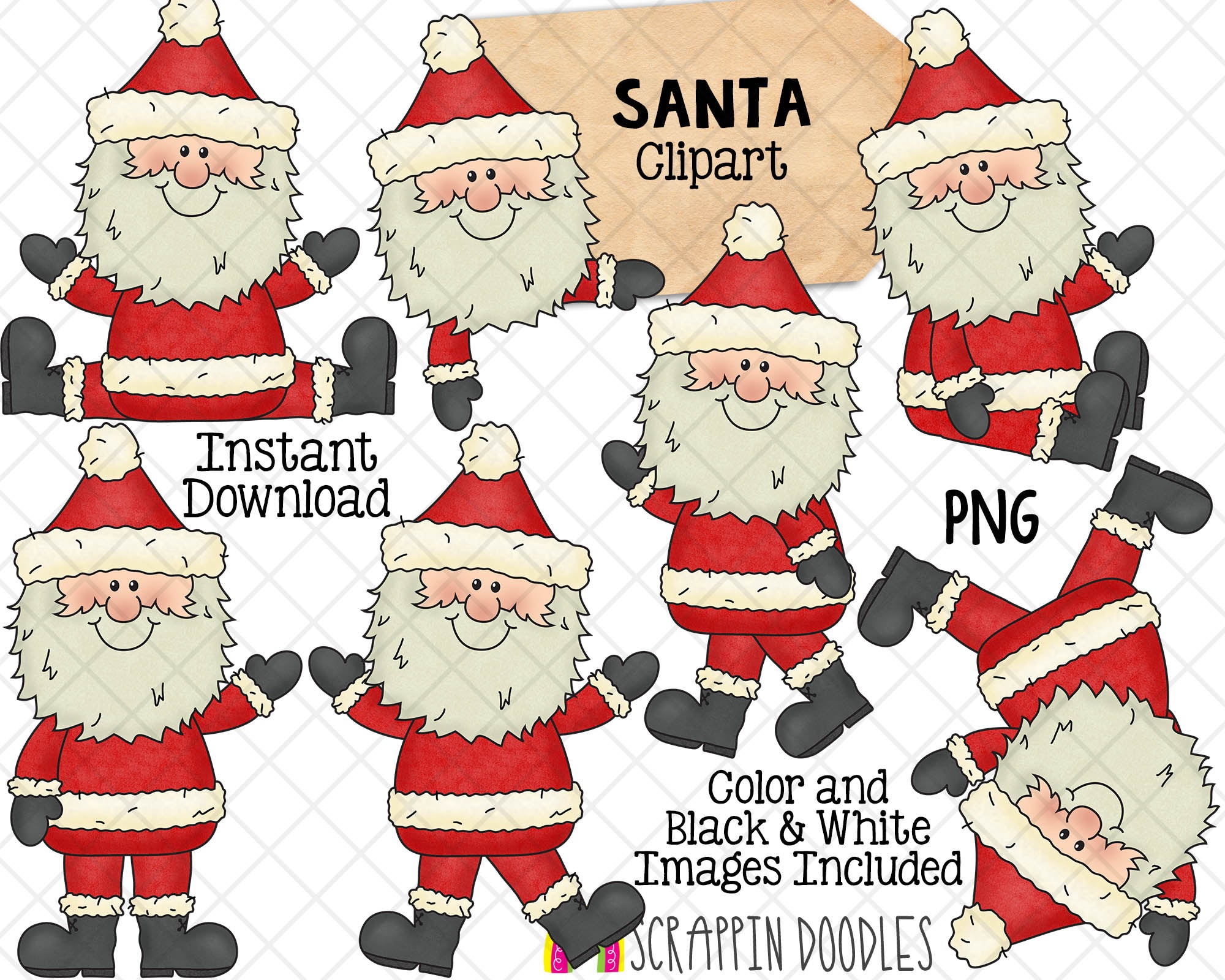 Santa Claus ClipArt - Santa Poses Clip Art - Instant Download - Hand D ...