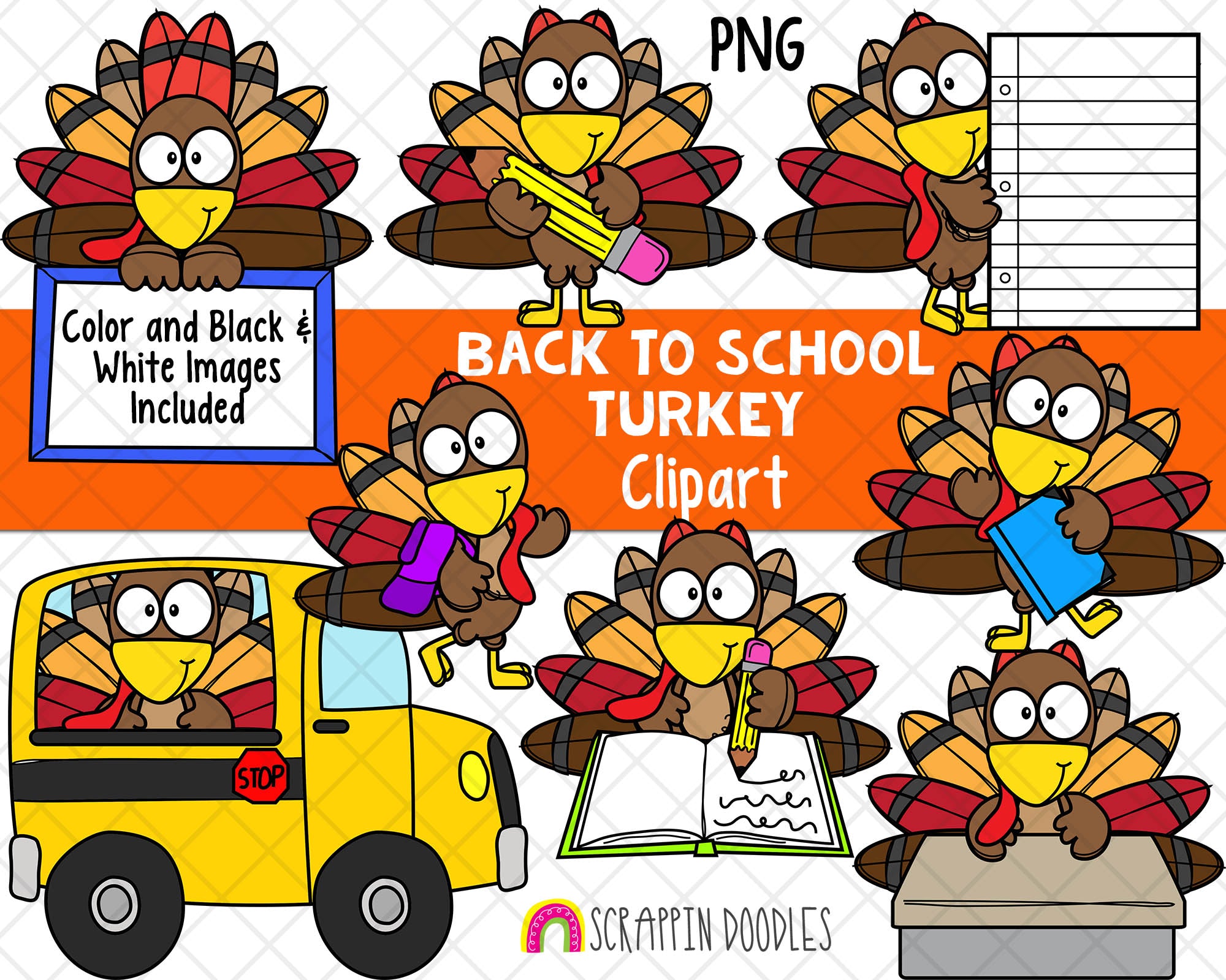 Turkey ClipArt - Cute School Turkey Clip Art - Back to School - First ...