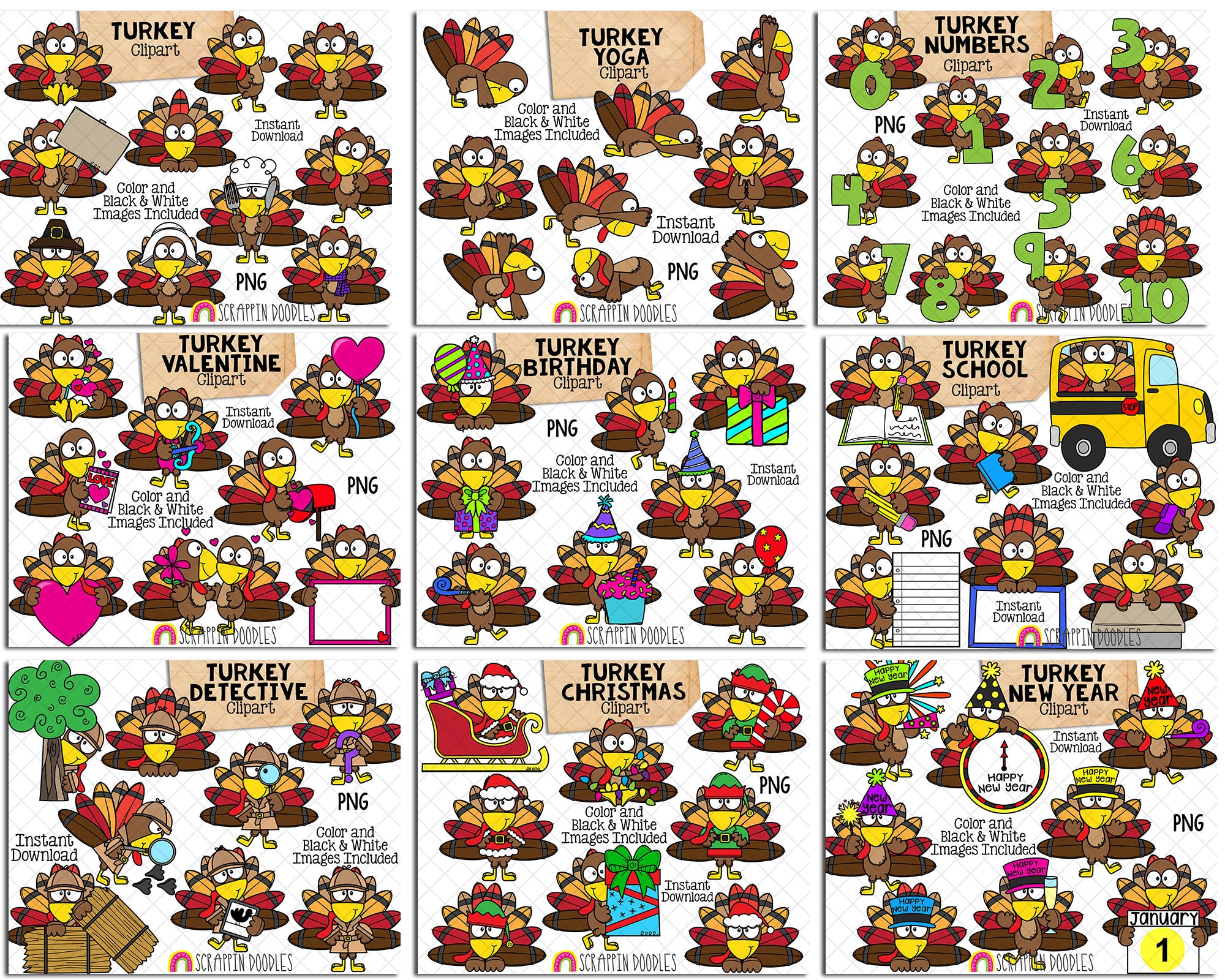 Turkey ClipArt Bundle - Thanksgiving Turkeys - Commercial Use PNG ...