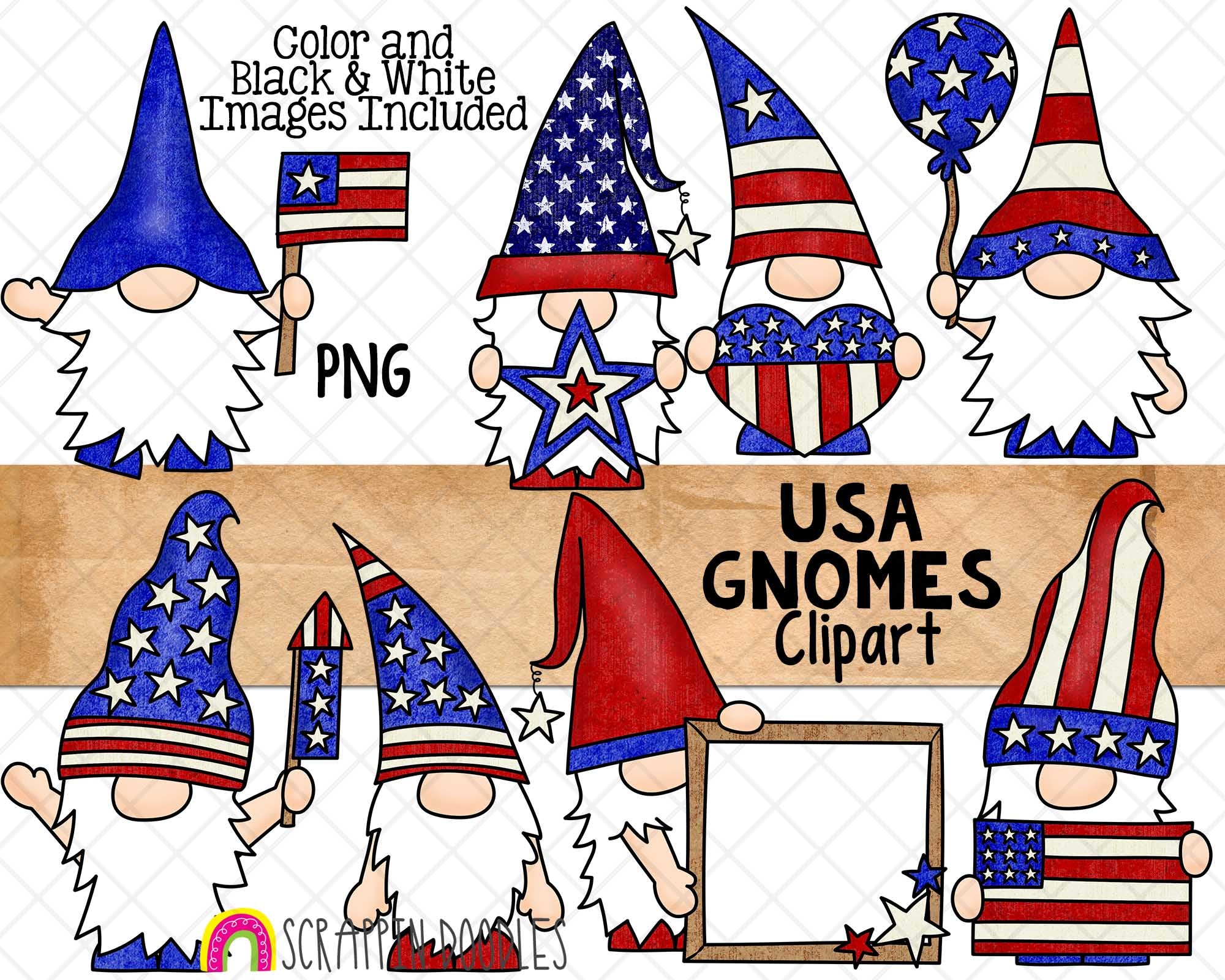 USA Gnome ClipArt - 4th of July Gnomes - Patriotic Garden Gnomes - Com ...