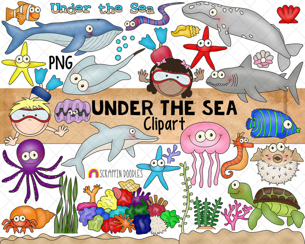 Under The Sea ClipArt - Ocean Snorkeling Clip Art - Commercial Use PNG ...
