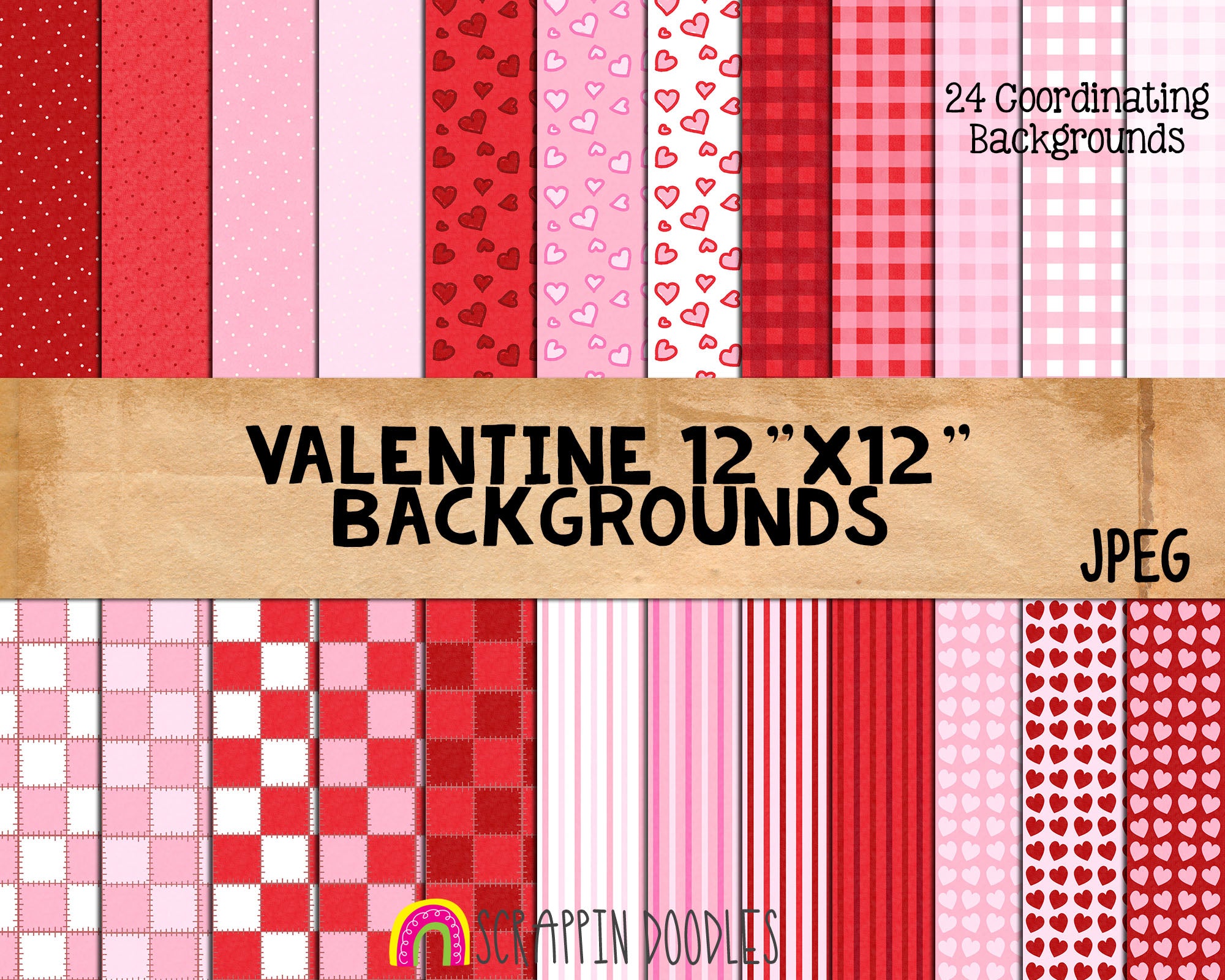 Valentines Day Backgrounds - 24 Commercial Use 12"x12" Valentine Digit ...
