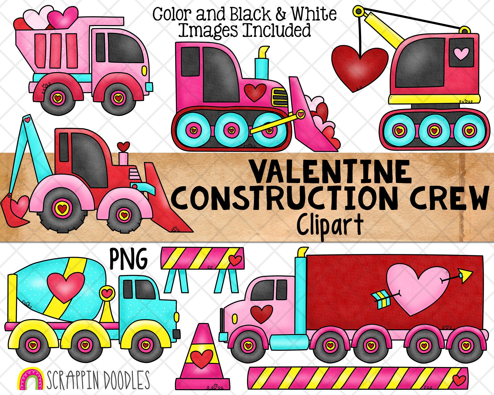 Valentine's Day Construction Crew Clip Art - Valentine Trucks - Heavy ...