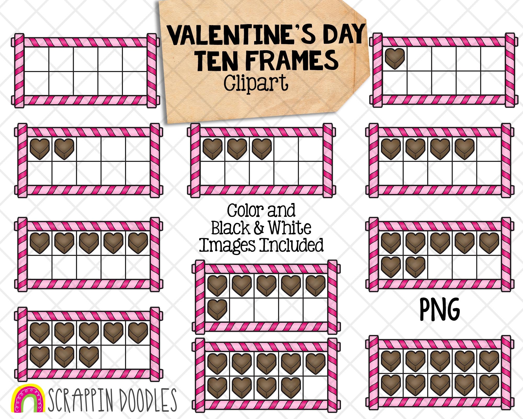 Valentines Day Candy Ten Frames ClipArt - Commercial Use PNG – Scrappin ...