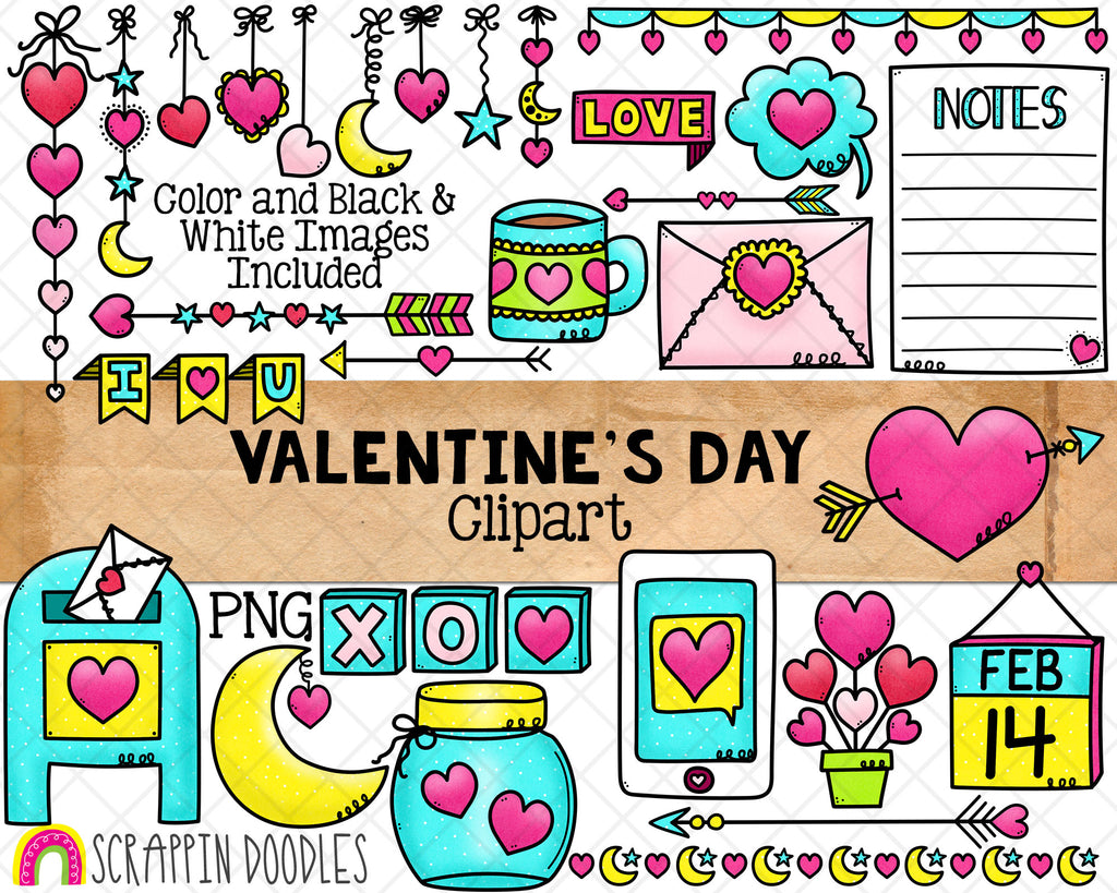 Valentine's Day Doodle Clip Art - Valentine Bullet Journal - Commercia ...