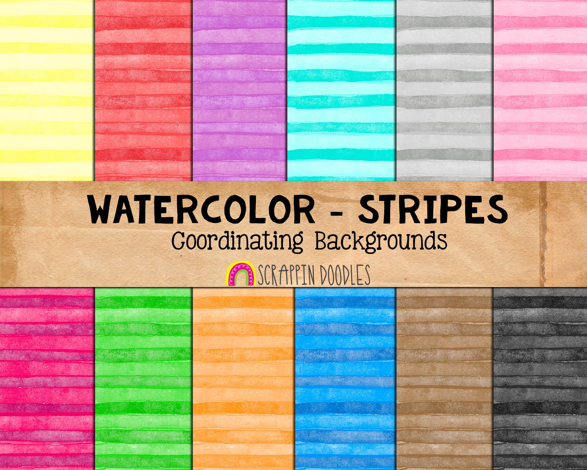Watercolor Striped Backgrounds - Digital Papers - Hand Painted Pattern ...