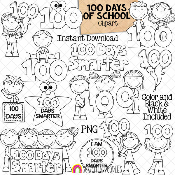 100 Days of School ClipArt - One Hundred Days Smarter - 100th PNG ...