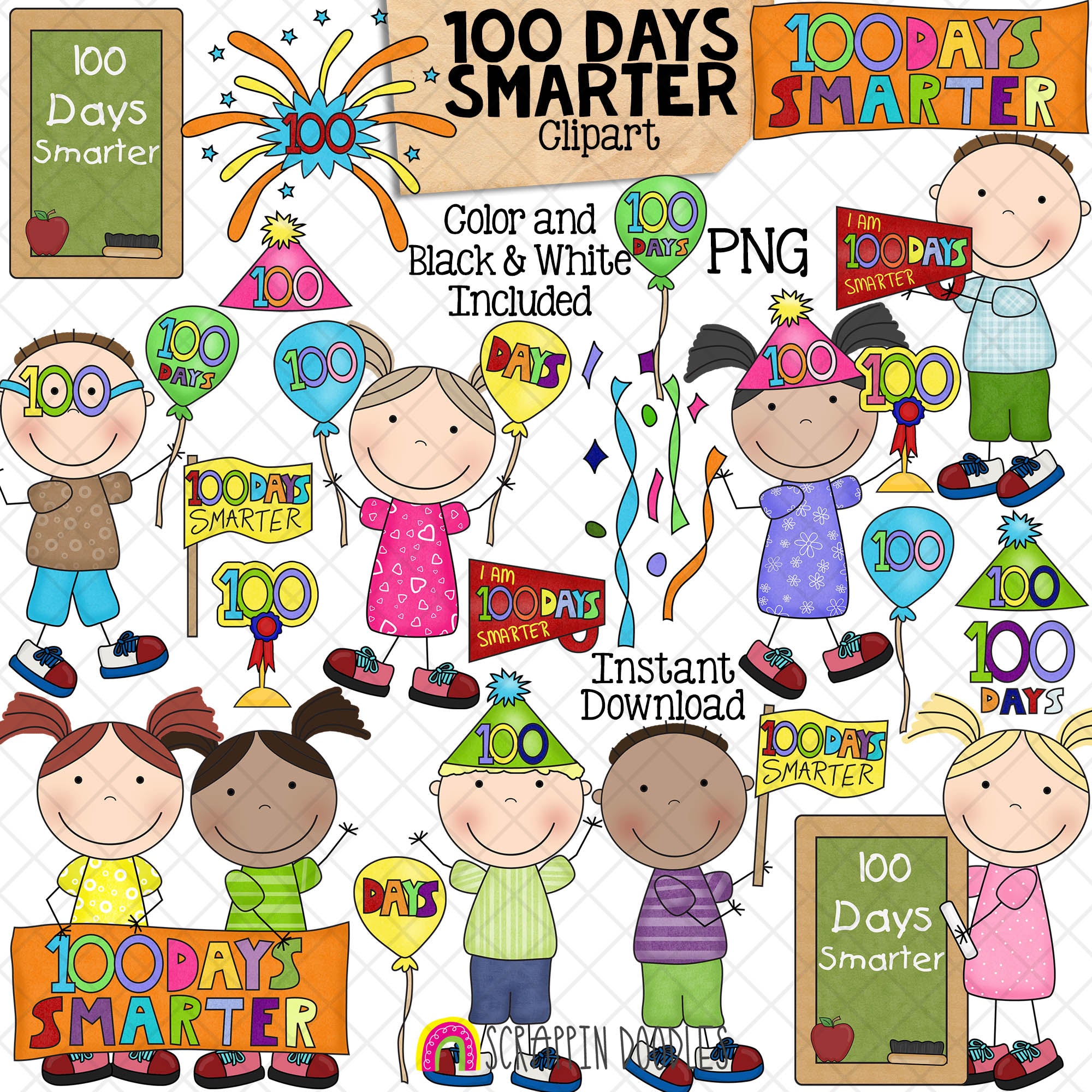 100 Days Smarter ClipArt - One Hundred Days of School - 100th PNG ...