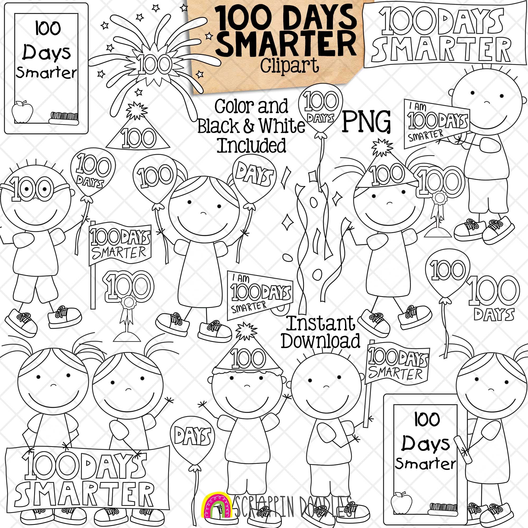 100 Days Smarter ClipArt - One Hundred Days of School - 100th PNG ...
