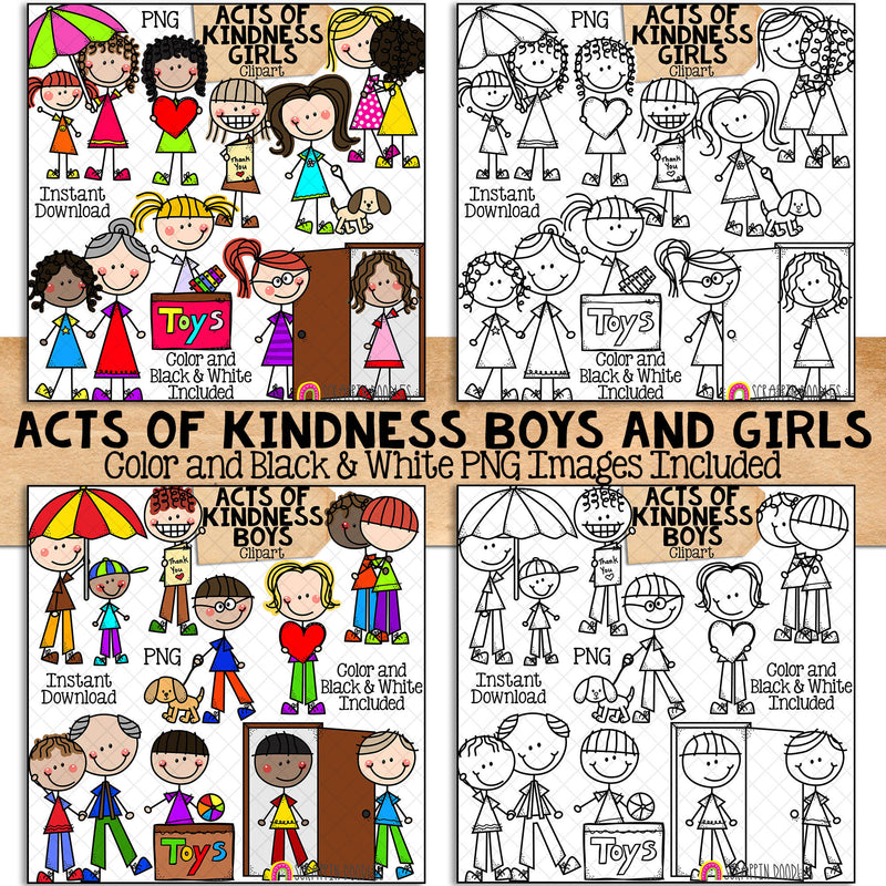 Doodle Kids Clipart Bundle - Doodle Boys and Girls Bundle 1 – Scrappin ...