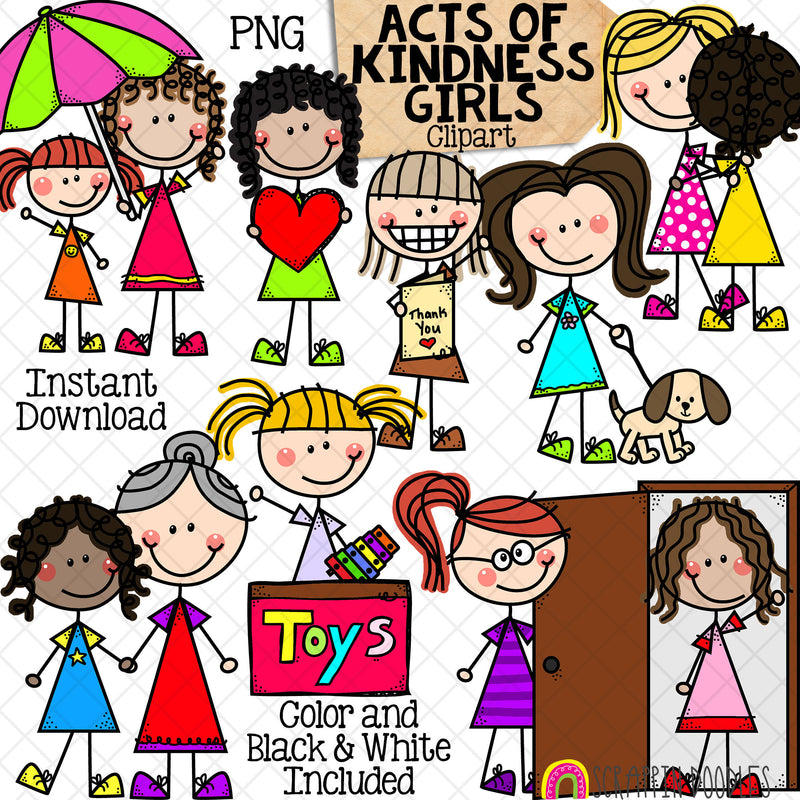 Acts of Kindness Clipart - Doodle Girls - Holding Umbrella - Walking D ...