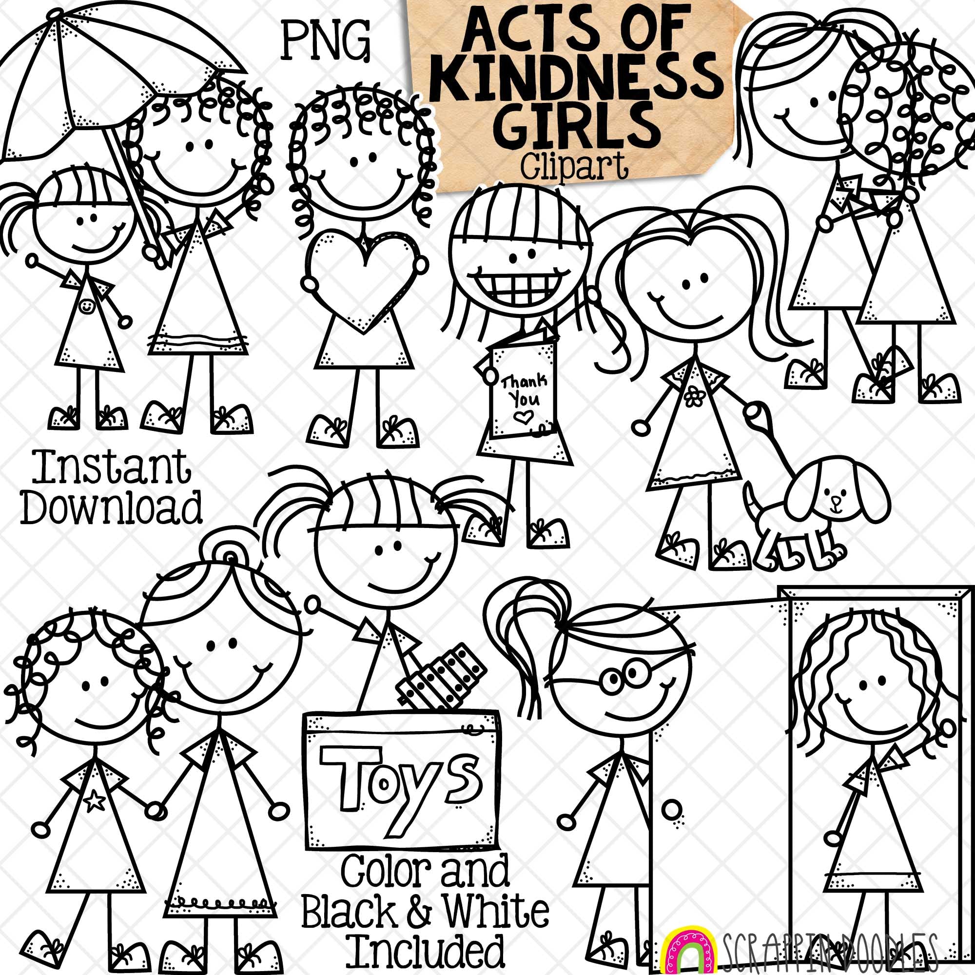 Acts of Kindness Clipart - Doodle Girls - Holding Umbrella - Walking D ...