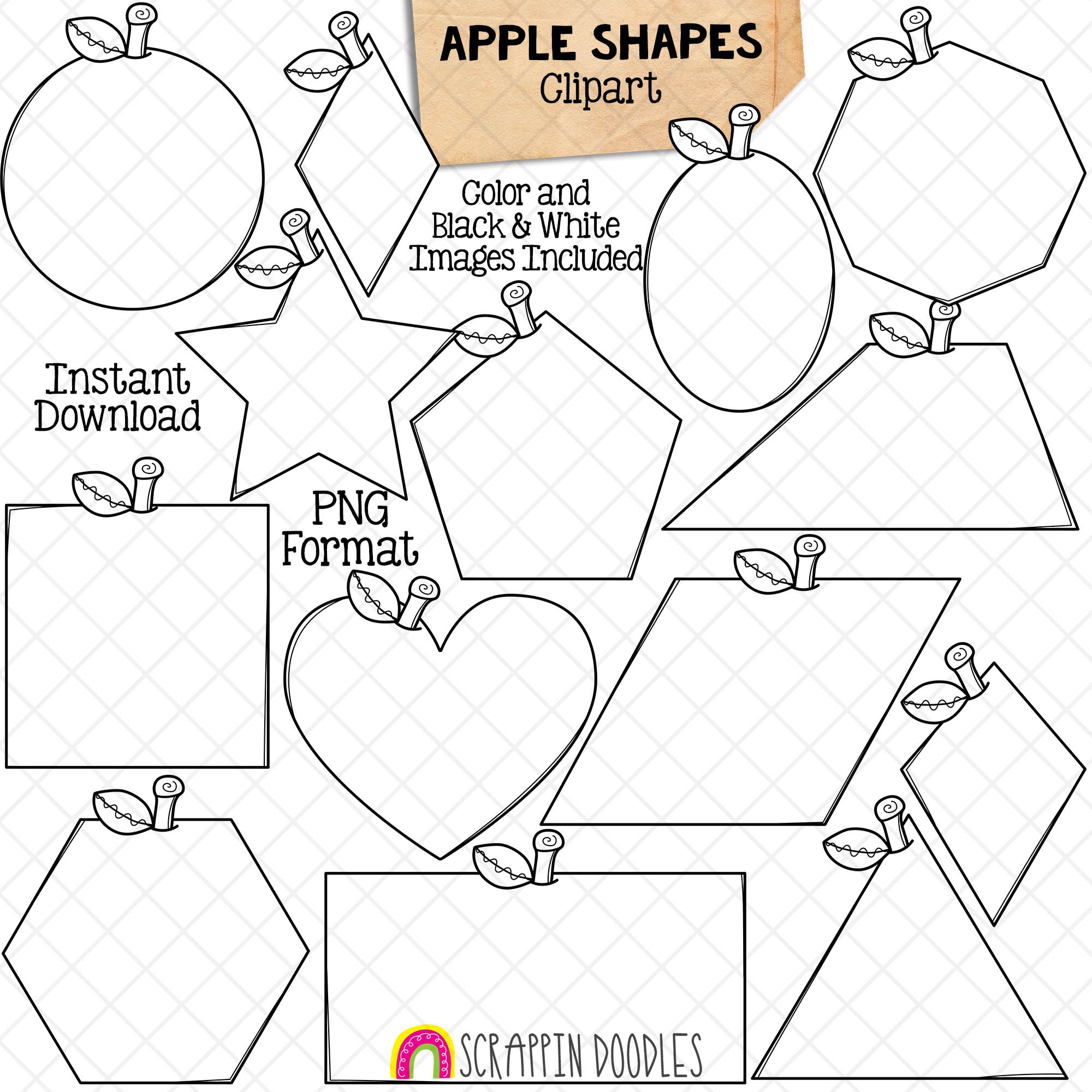 Apple Shapes Clip Art - Red Apples in Different 2D Shapes – Scrappin ...