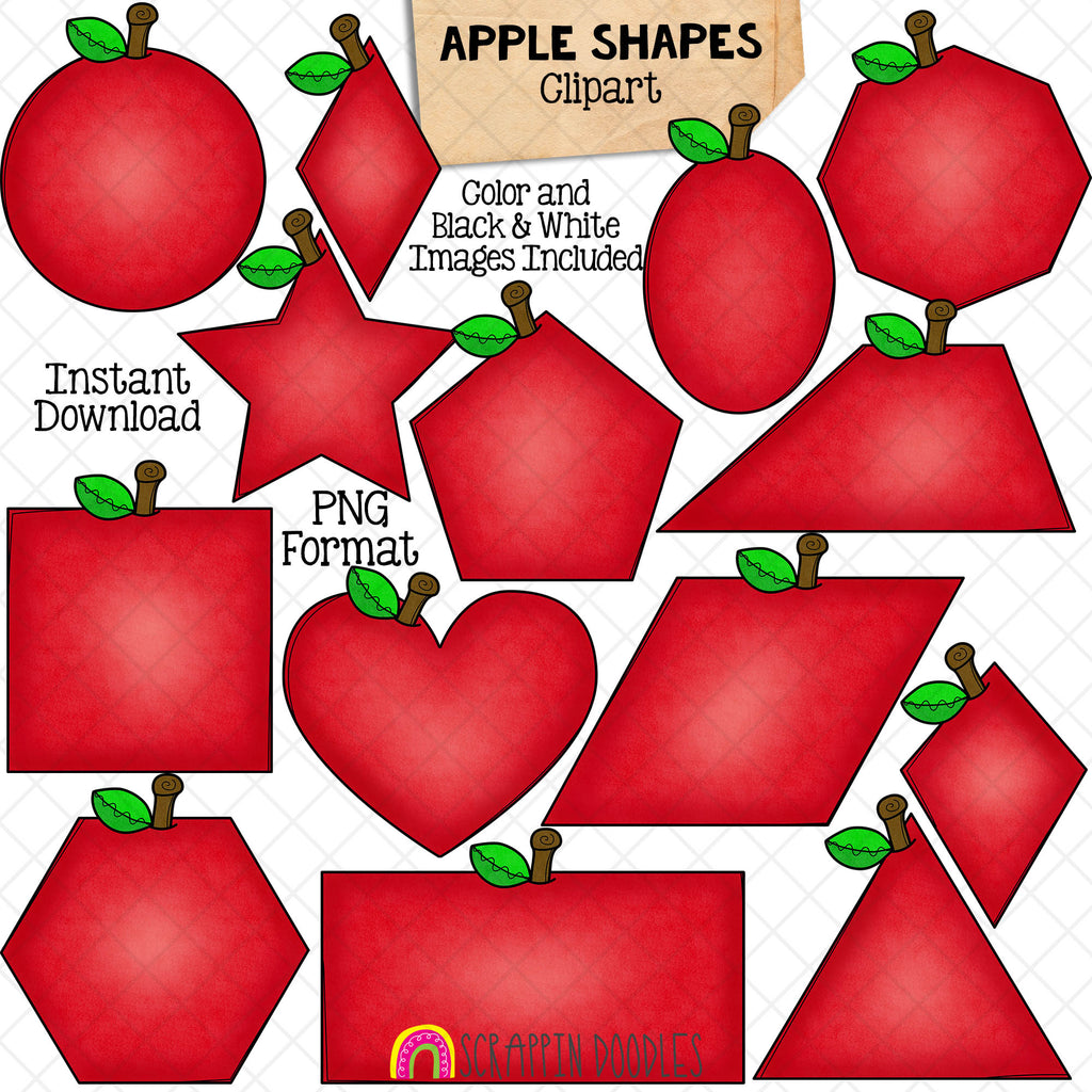 Apple Shapes Clip Art - Red Apples in Different 2D Shapes – Scrappin ...