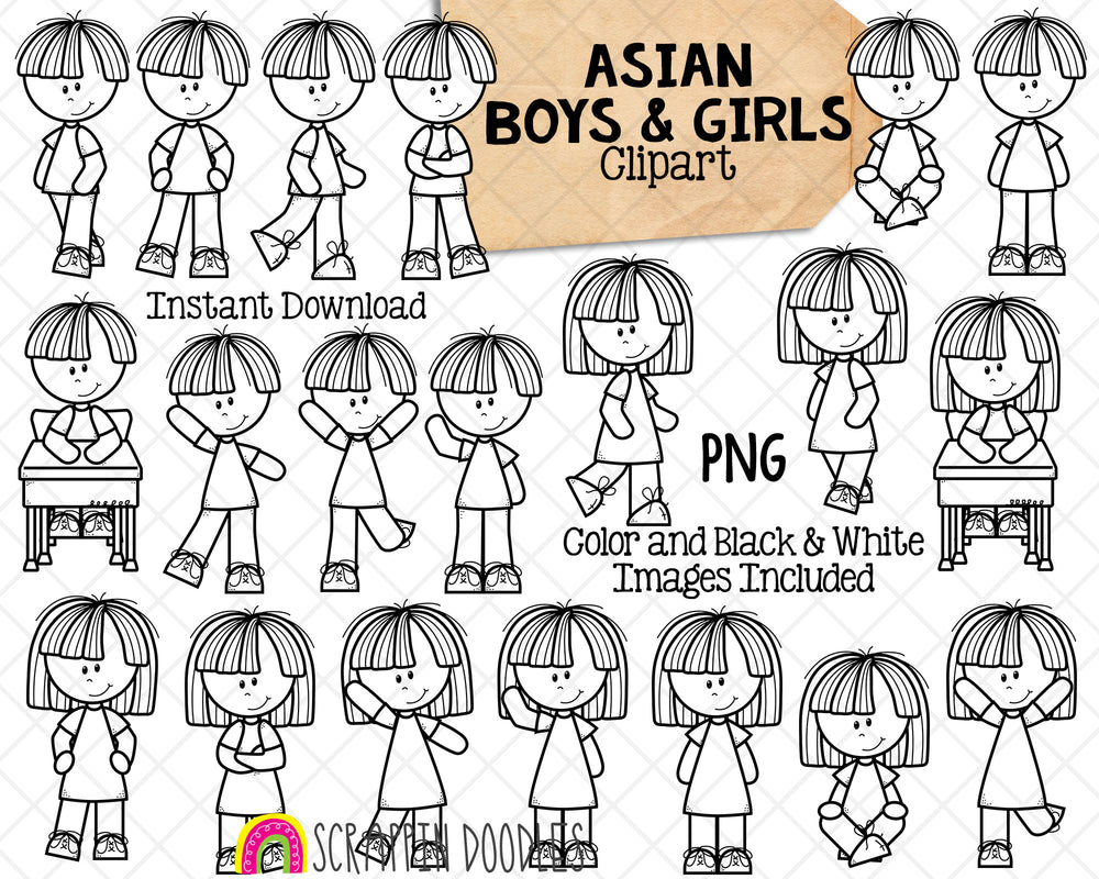 Asian Boys and Girls Kids ClipArt - Multi Cultural Children Posing Gra ...