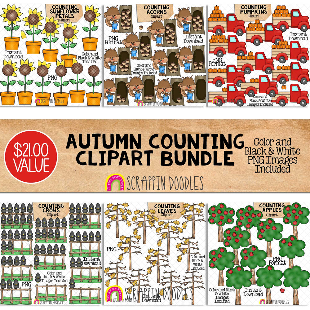 Autumn Counting ClipArt Bundle - Sunflowers - Acorns - Apples - Pumpki ...