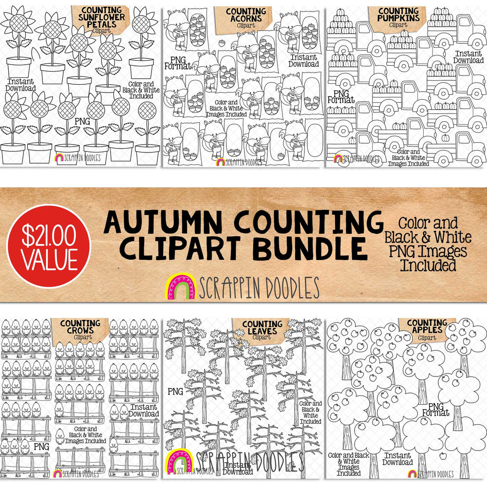 Autumn Counting ClipArt Bundle - Sunflowers - Acorns - Apples - Pumpki ...