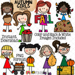 Autumn Clipart - Doodle Girls Fall Fun Clip Art - Farm - Acorn - Leaf ...