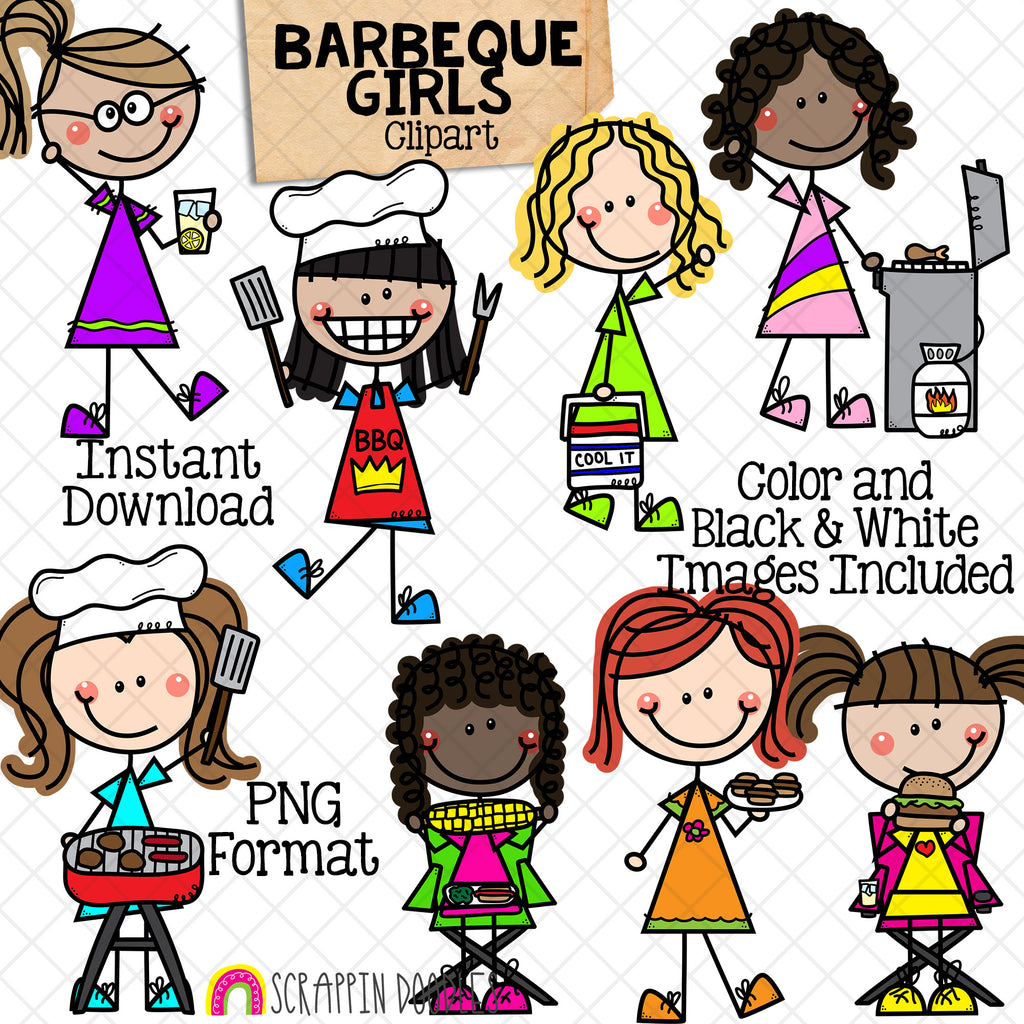Backyard BBQ ClipArt - Doodle Girls Barbecue - Picnic - Cookout - Summ ...